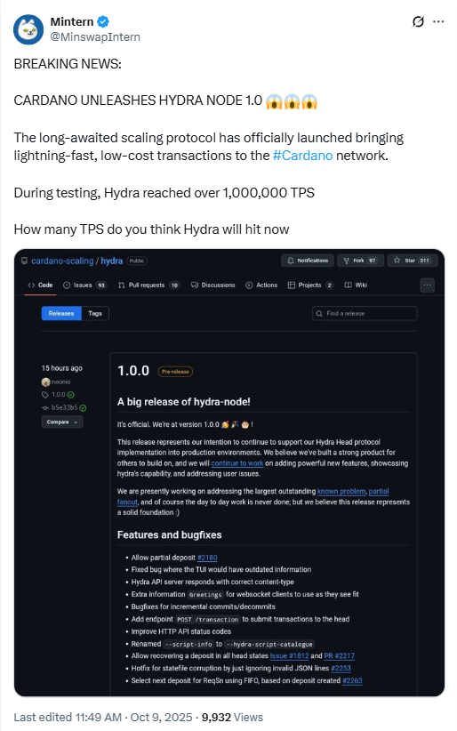 Cardano (ADA) News: Hydra Node 1.0 Launch Amid Push for ZK Evolution - The Coin Republic